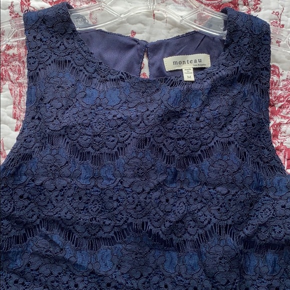 Monteau | Dresses | Monteau Dress Lace Navy Blue Sleeveless Dress M ...